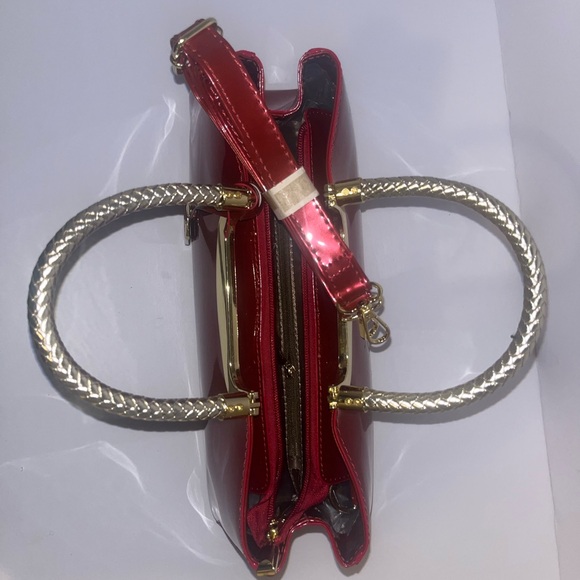 Bags | Red And Gold Handbag With Braided Handles | Poshmark